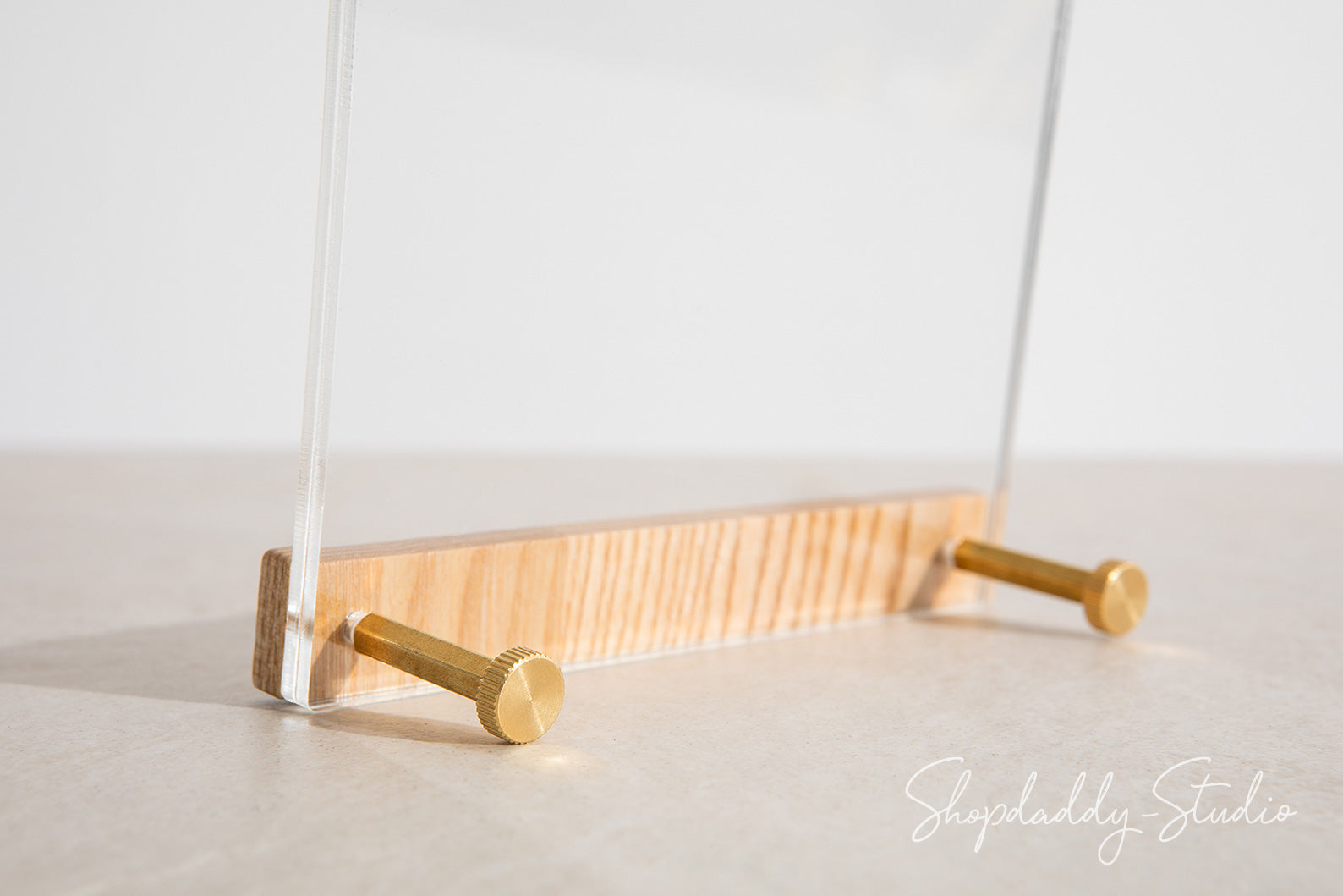 Acrylic Table Top Menu Holder with Matt Lacquer Ashwood Stand and Bras ...