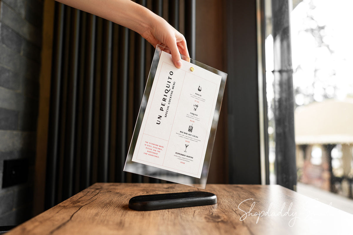 Black Wooden/Acrylic Table Menu Stand – Shopdaddy-Studio