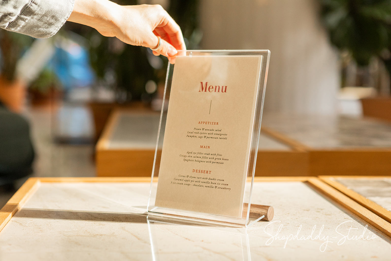 Acrylic Table Menu Holder with Walnut Ashwood Stand – Shopdaddy-Studio
