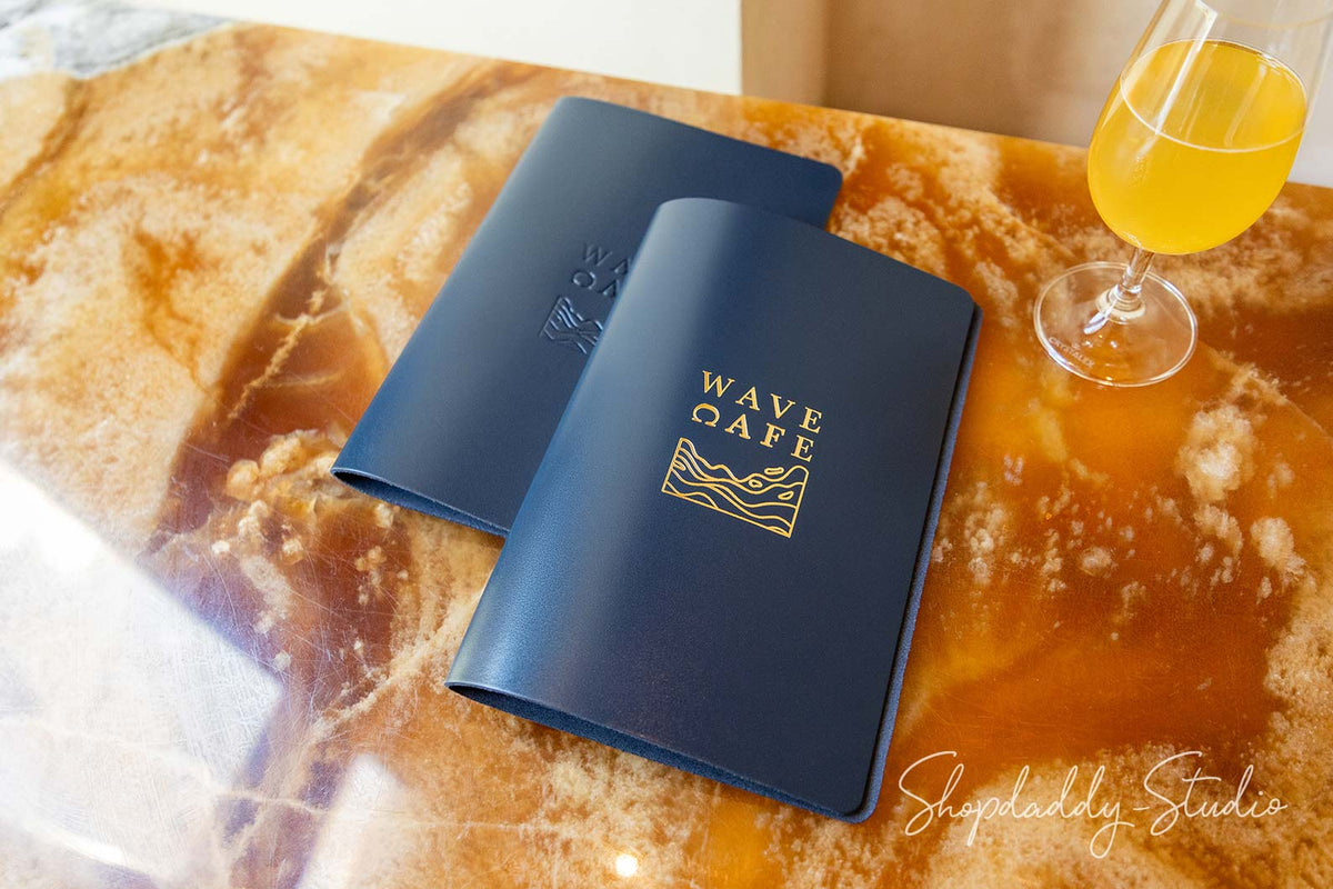 Dark Blue Thick Leather Menu Cover with Brass Plank – Shopdaddy-Studio