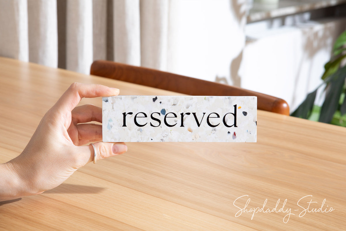 White Terrazzo Plastic Reserved Sign – Shopdaddy-Studio