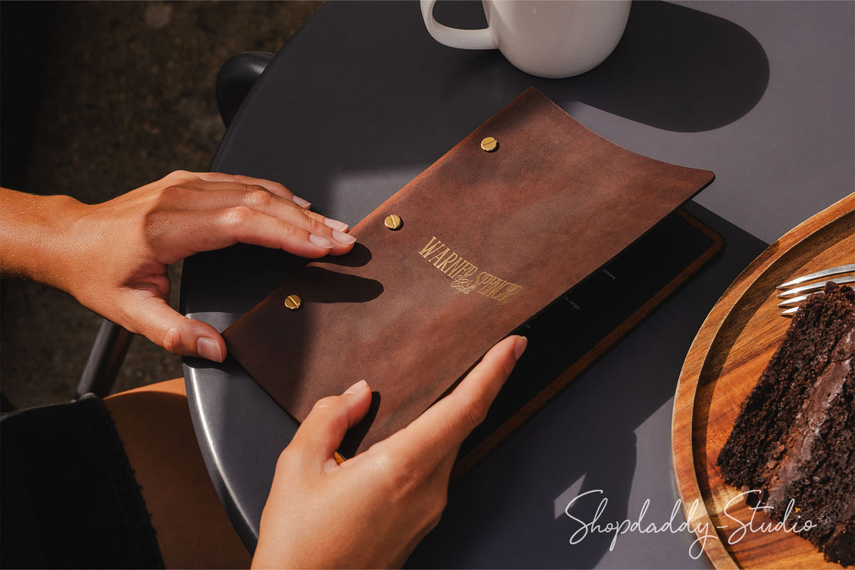 Rusty Leather Menu Cover with Brass Bolts – Shopdaddy-Studio