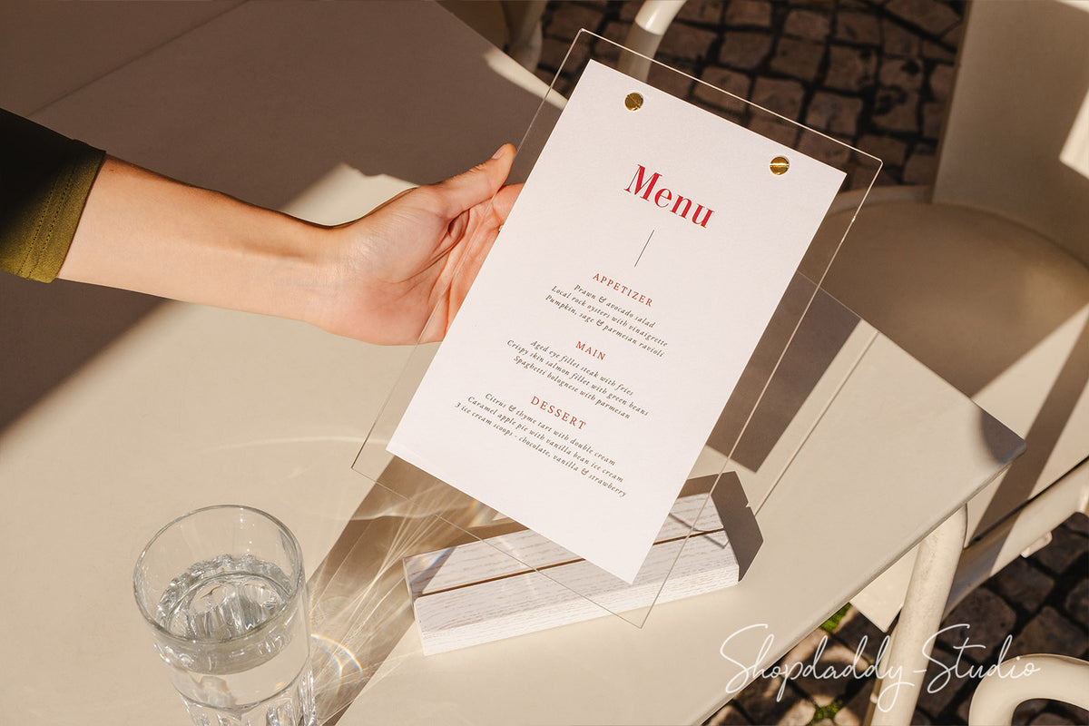 White Wooden/Acrylic Table Menu Stand – Shopdaddy-Studio