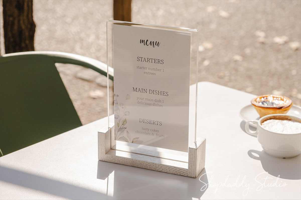 White Wooden/Acrylic Table Menu Holder – Shopdaddy-Studio