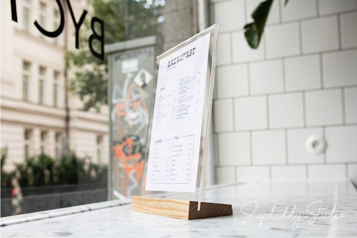 Acrylic Table Tent with Matt Lacquer Wooden Inclined Stand – Shopdaddy ...