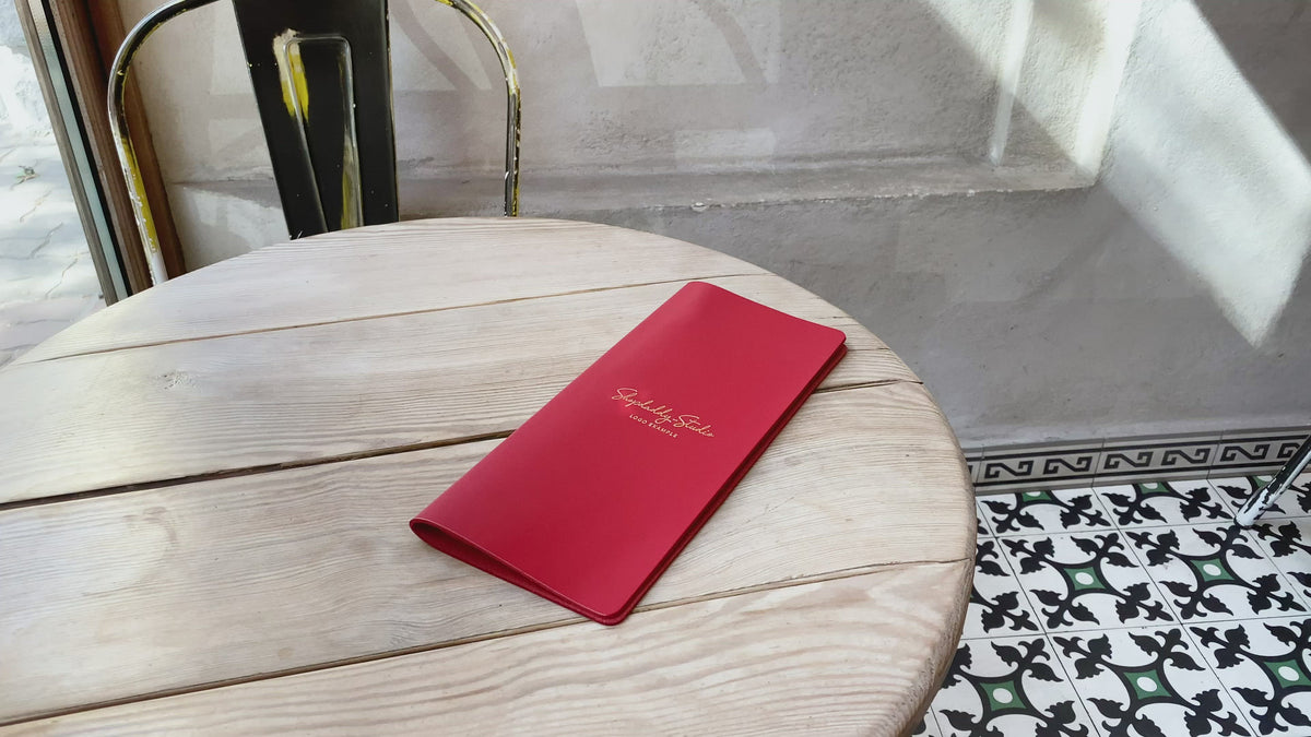 Red Leather Menu Cover with Plank – Shopdaddy-Studio