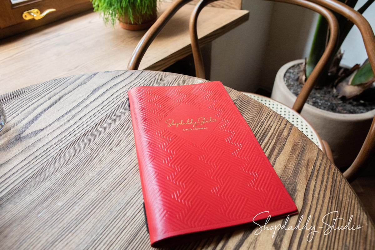 Red Leather Menu Cover with Pattern – Shopdaddy-Studio